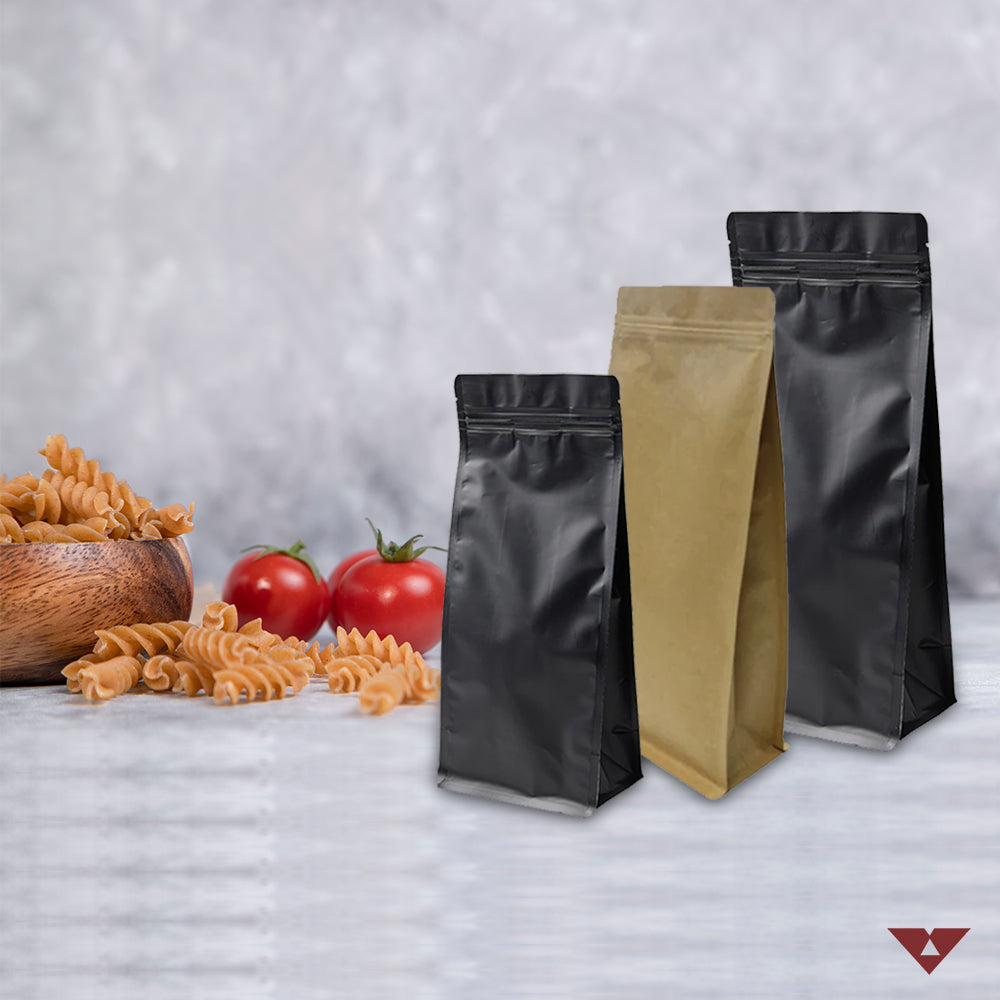 Block Bottom Pouches with Reseal Zip – Vektropack